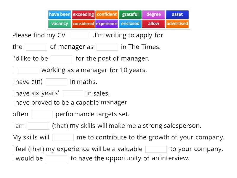 Covering letter - Complete the sentence
