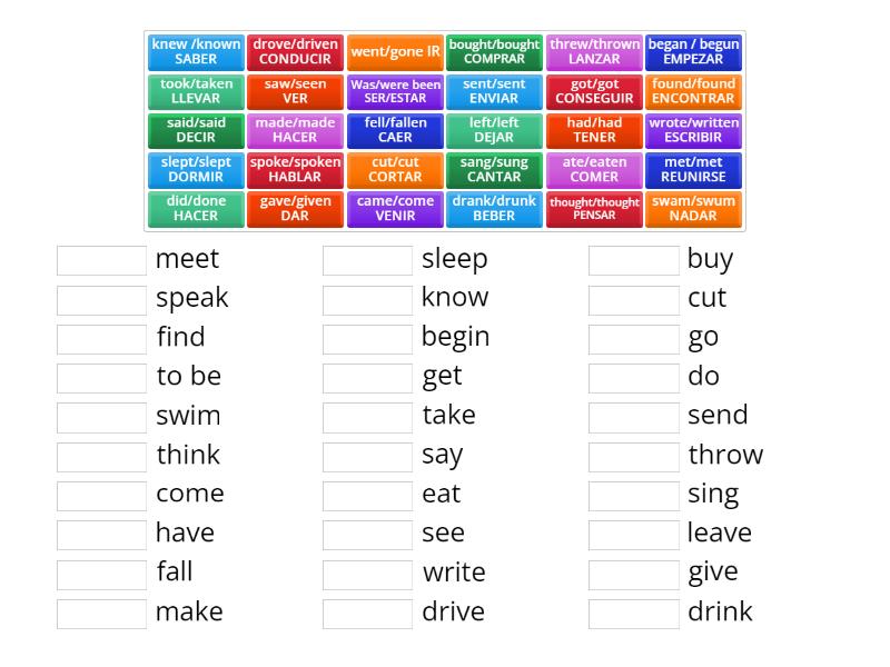 Irregular verbs Natalia - Une las parejas