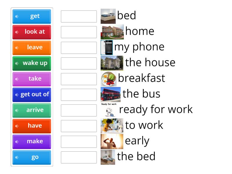 daily routines - collocations - Une las parejas