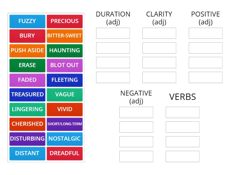 Proficiency Masterclass U1_Adj/Verbs + Memory collocations - Group sort