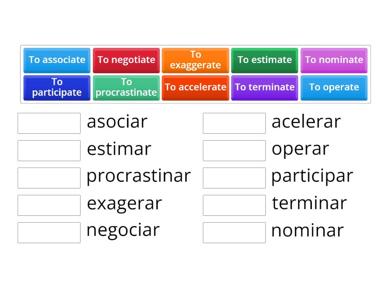 Cognate verbs with -ate (Spanish) - Match up