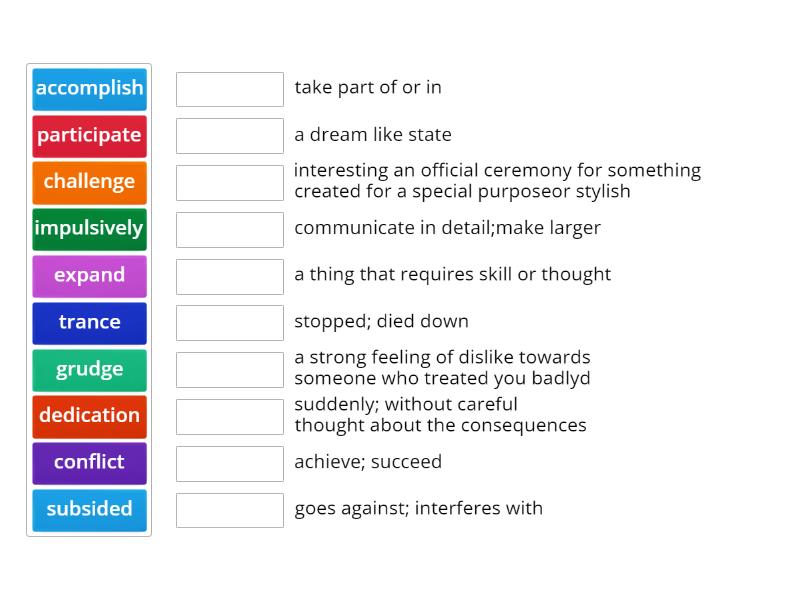 MyView: Unit 3, Week 2 - Academic and Weekly Vocab Words - Match up