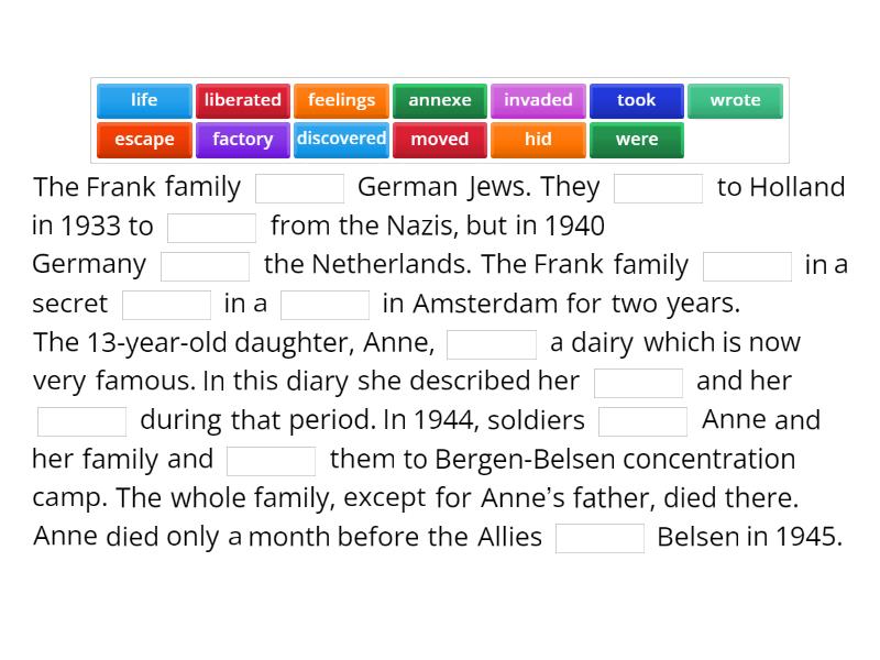 Anne Frank Summary - Complete the sentence