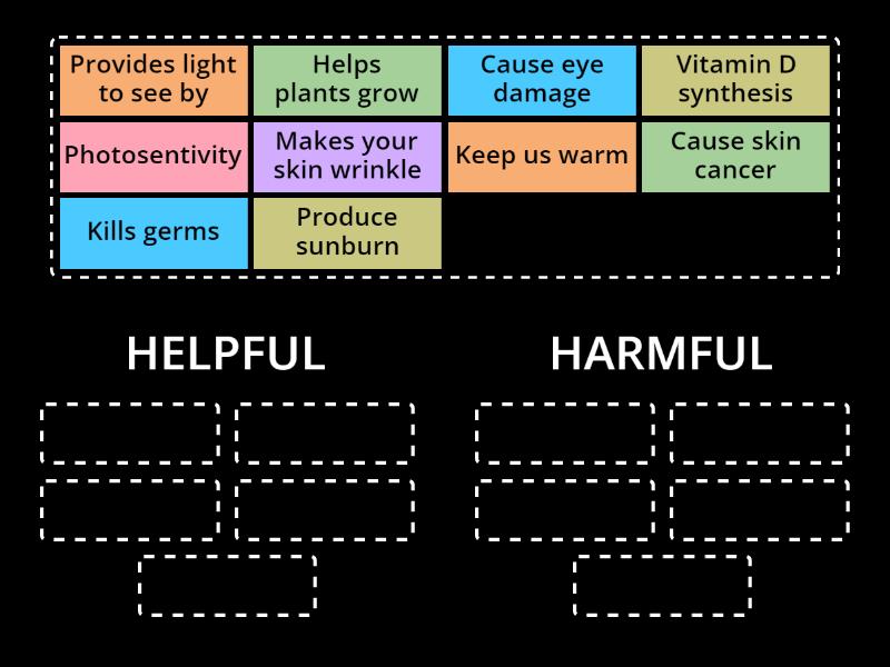 IDENTIFY THE HELPFUL AND HARMFUL EFFECTS OF SUNLIGHT - Ordenar por grupo