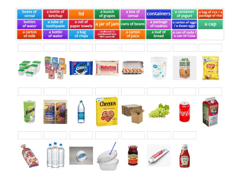 Food containers for food nouns () - Match up
