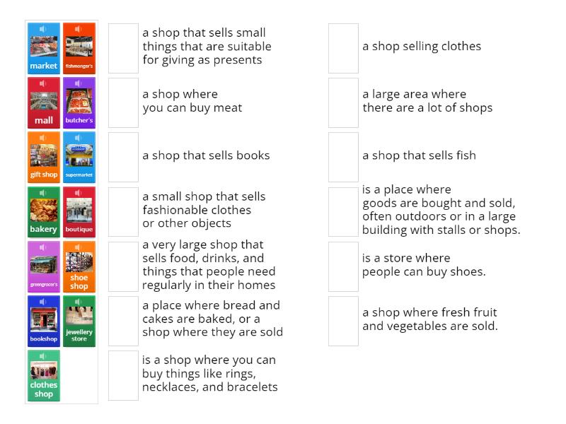 types of shops - Match up