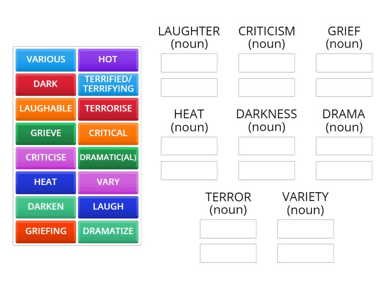 ML Upper - U5 word formation (noun - verb - adjective) - Group sort