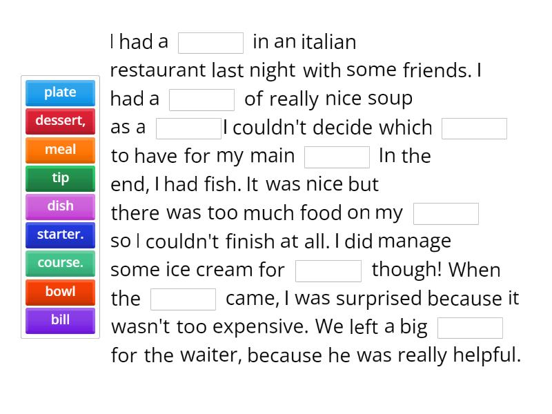 Meal vocabulary - Complete the sentence