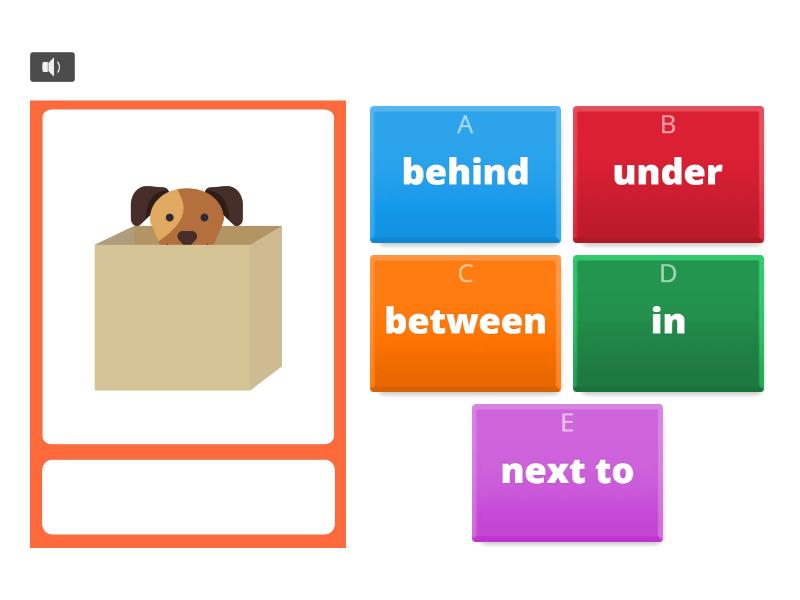 on in under next to behind in front of between Prepositions - Quiz