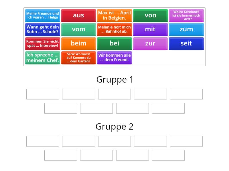 Finden Sie die richtige Präposition! - Group sort