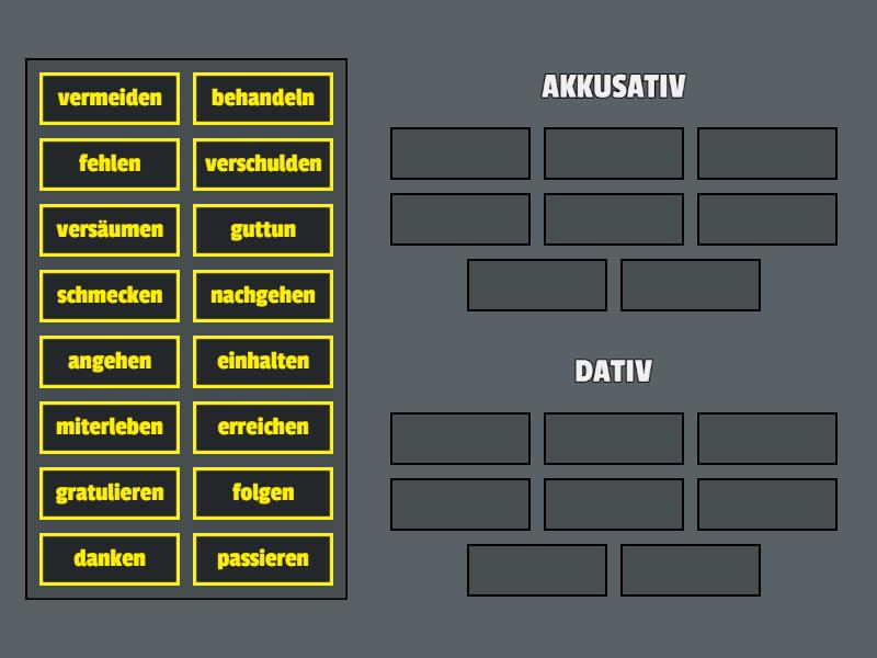 B1.2(1.1) Das Verb und seine Ergänzungen: Akkusativ oder Dativ? Zuordnungstabelle. - Group sort