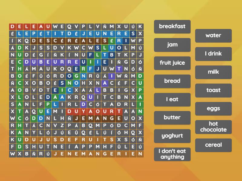 le petit dejeuner - Wordsearch