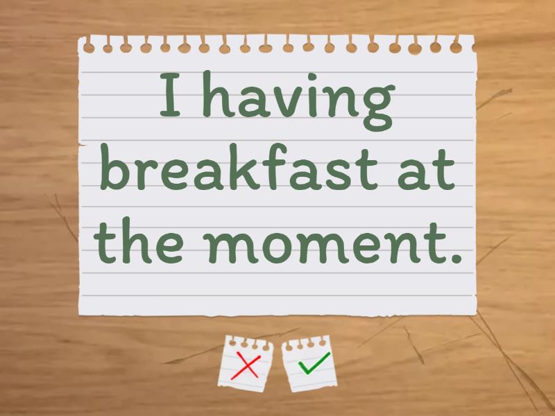 Present continuous (read and correct) - Flash cards