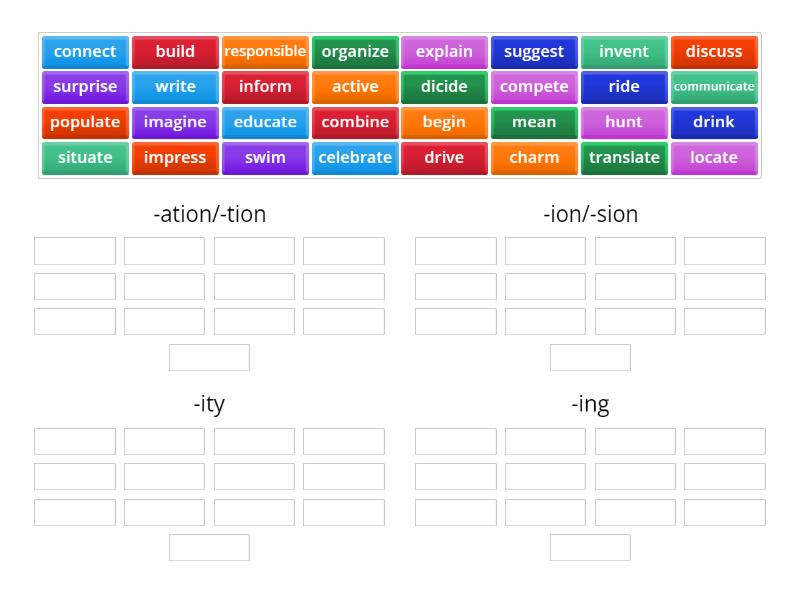 OGE suffixes (-ation/-tion/-sion/-ion/-ity/-ing) - Group sort