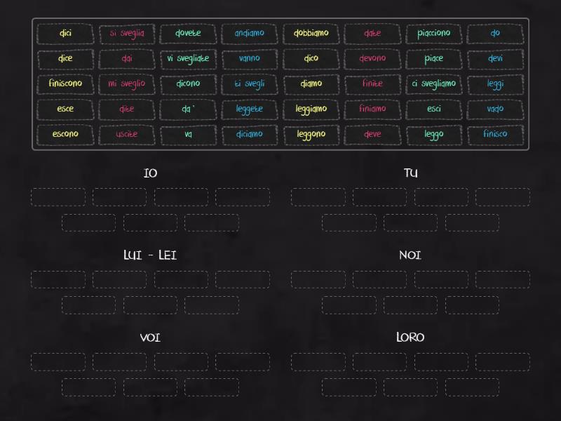 VERBI IRREGOLARI PRESENTE - Group sort