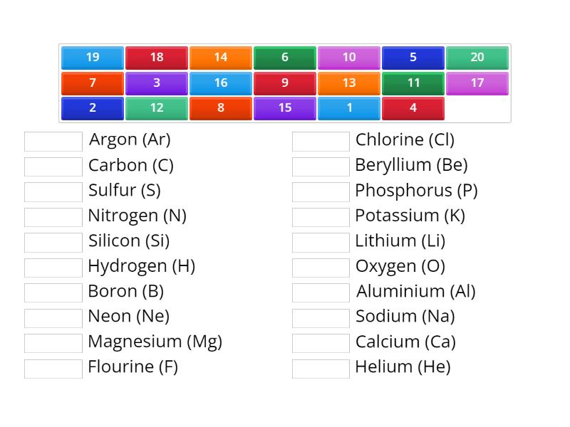 Periodic Table First 20 - Match up