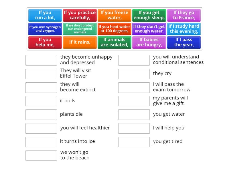 zero and first conditional - Match up