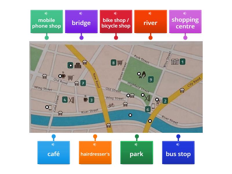 Places in Town MAP with audio - Labelled diagram