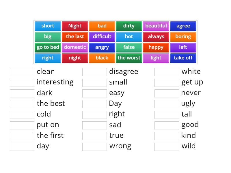 Antonyms (different) - Match up
