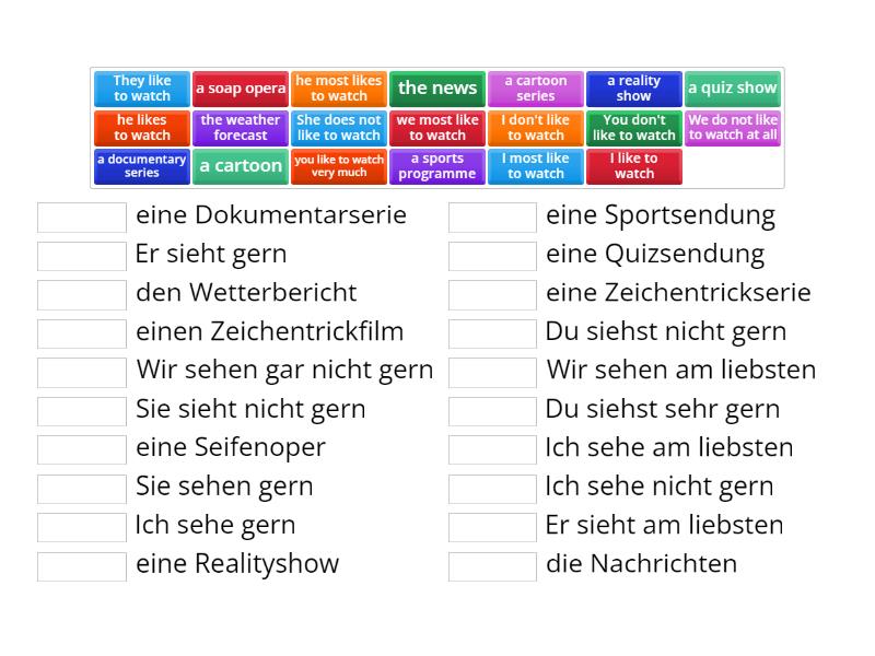 Y10 GCSE German Film und Fernsehen_verb sehen with opinions_match ...