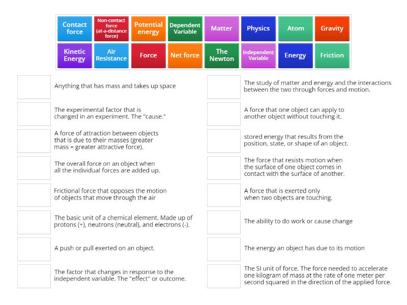 PS1 Matter, Energy, Forces, and Interactions - Match up