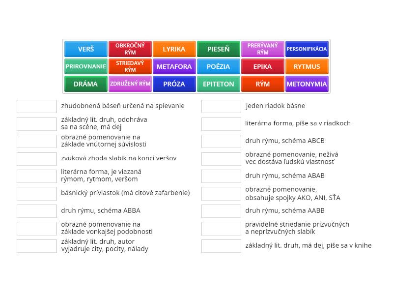 Pojmy literatúra - Match up