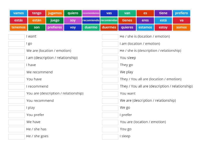Spanish 2B Repaso de los Verbos Irregulares - Match up