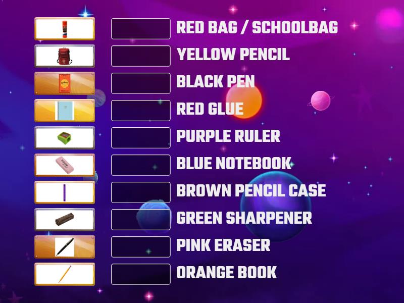 School Supplies and colors - Match up