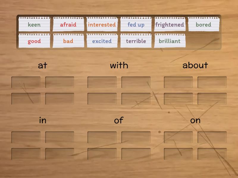 Adjective + Preposition collocations - Group sort
