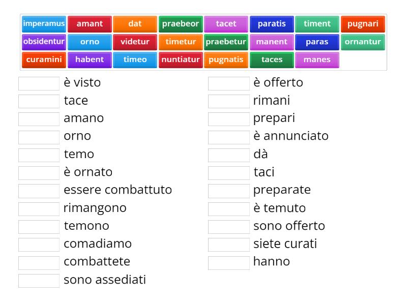 verbi - presente indicativo e infinito - attivo e passivo - Match up