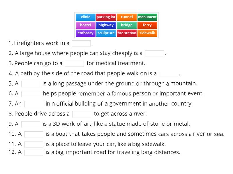 EVOLVE 3, UNIT 3, LESSON 1 - Vocabulary: City features - Complete the ...