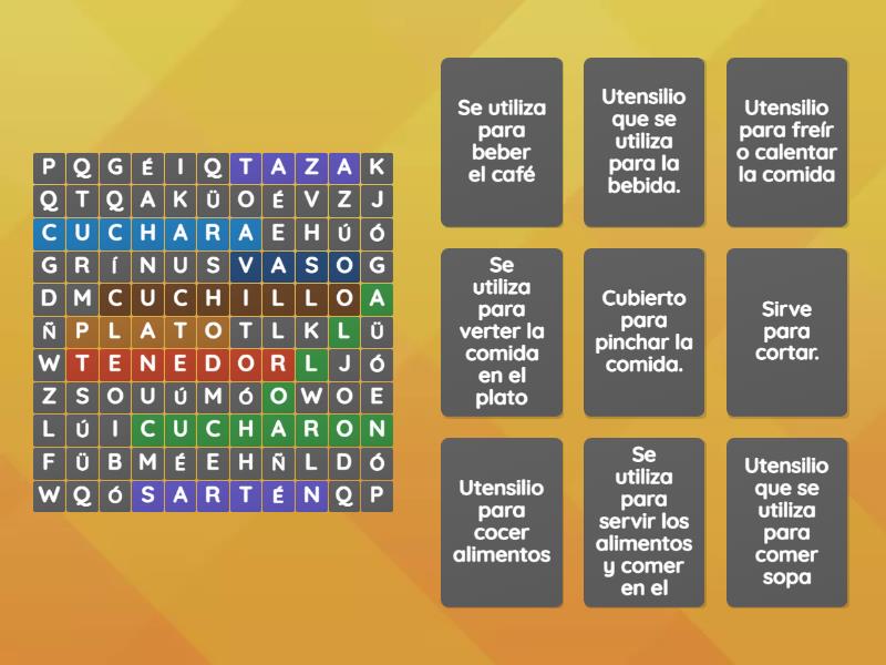 Sopa de letras utensilios de cocina - Wordsearch