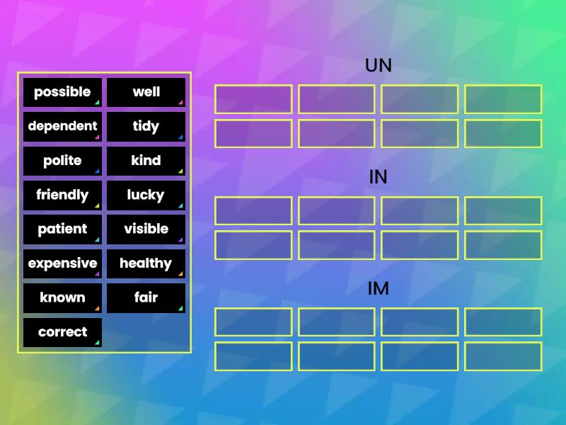 PREFIXES: IM-, IN-, UN- - Ordenar por grupo