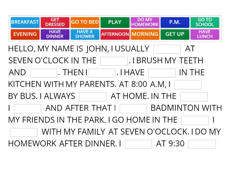 Lesson 27 : Fill in the black - daily routine - Complete the sentence