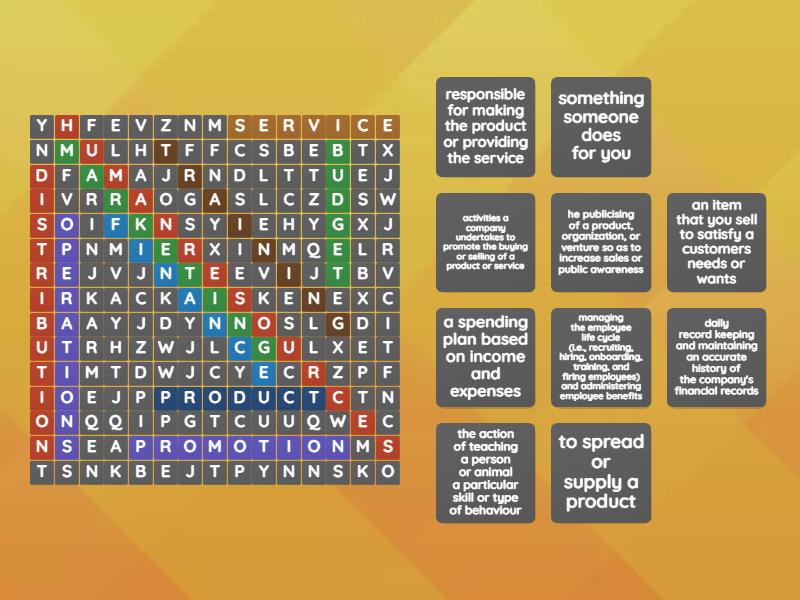 Functional Departments - Wordsearch