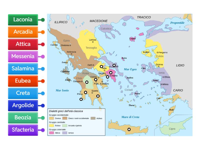 Le regioni e le isole dell'Antica Grecia - Labelled diagram