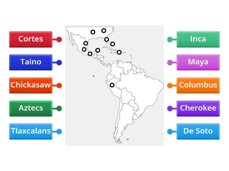 Spanish Colonization Map - Labelled diagram