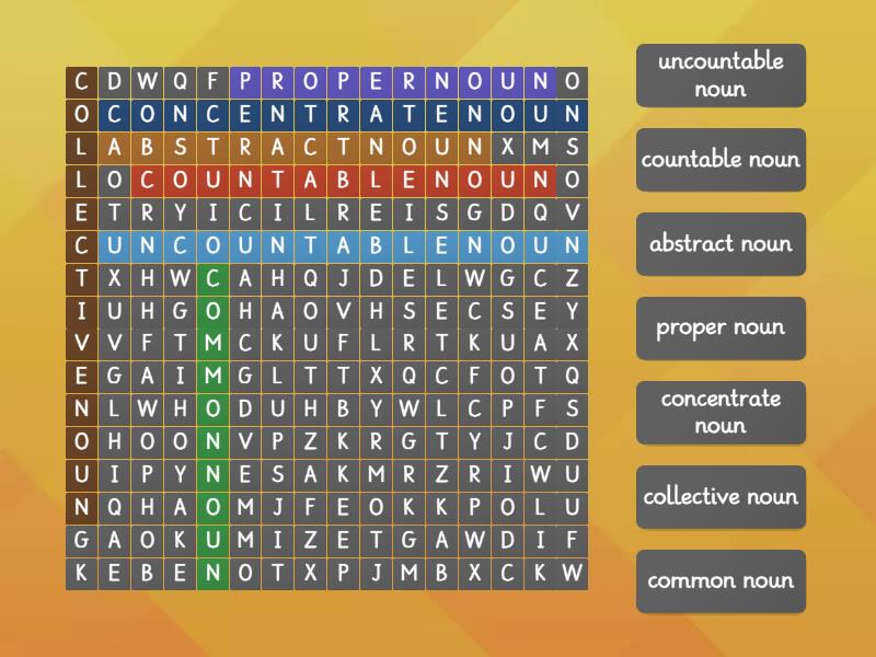 FIND TYPES OF NOUN - Wordsearch