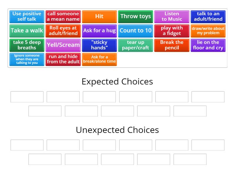 "Expected" VS "Unexpected" Choices - Group sort