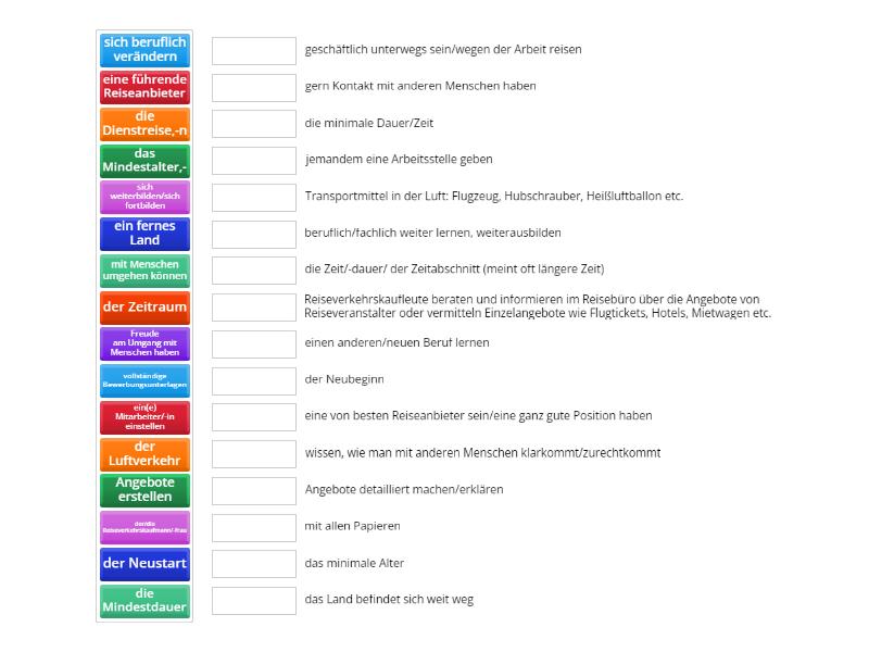 DTZ - Übungstest 2 (telc) - Wortschatzvorentlastung - Match up