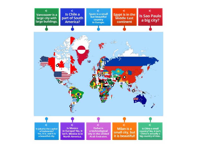 Find the right country, continent, and city! - Labelled diagram