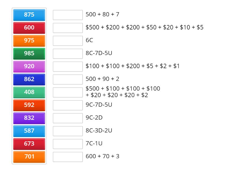Componer números - Match up