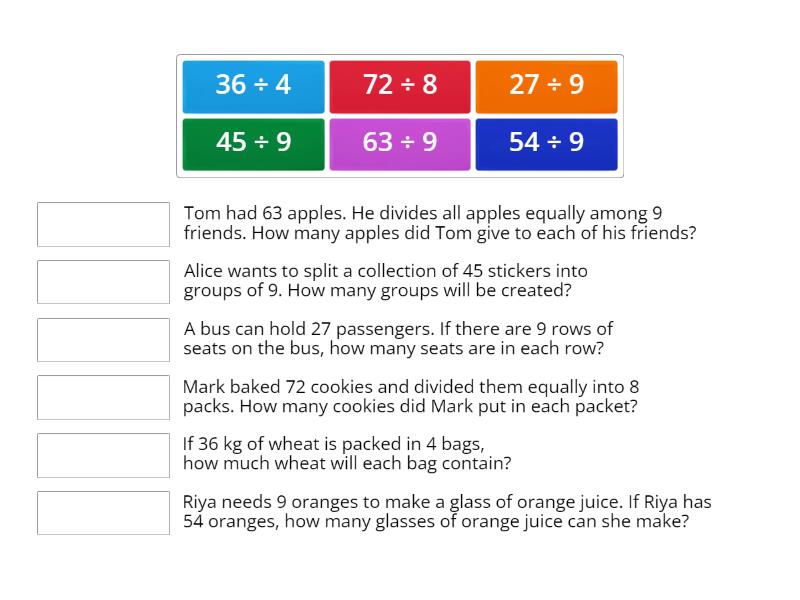 Division statement questions - Match up