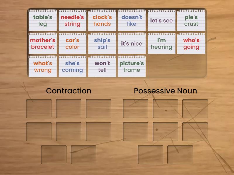 Contraction or Possessive? Sort 1 - Group sort