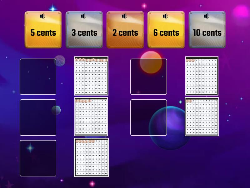Match the correct amount of pennies to the 100 chart. - Match up