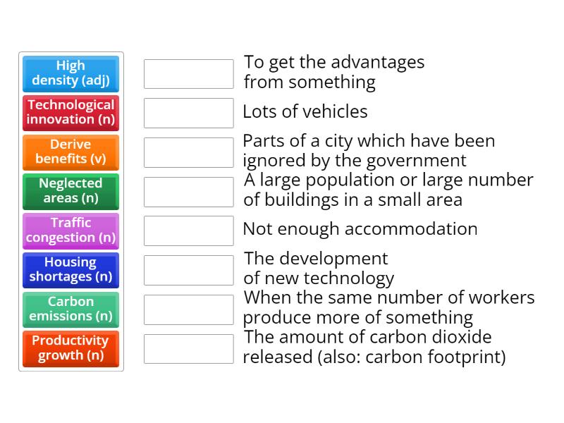 The benefits of urbanisation vocabulary - Match up