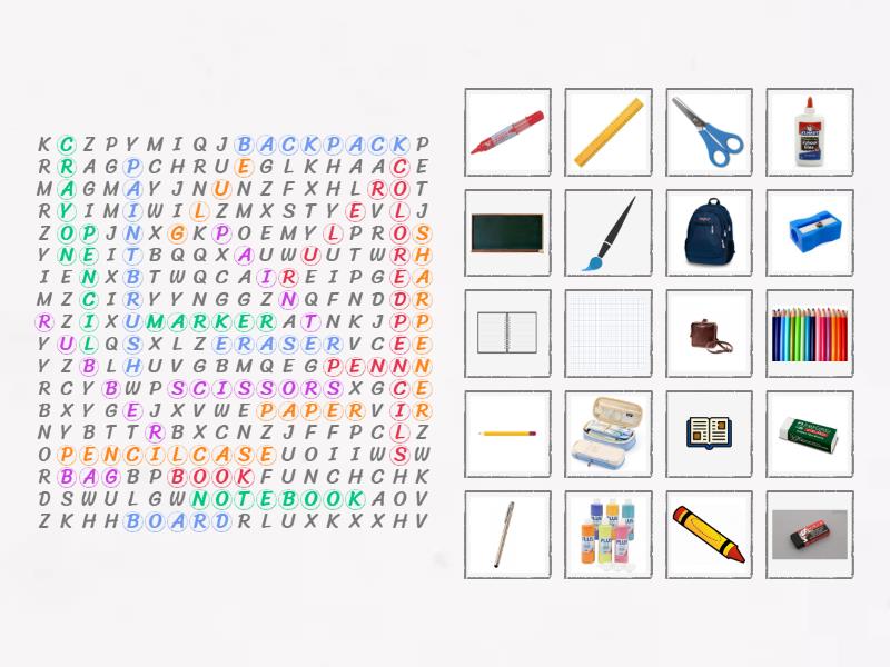 AS1 - UNIT 2. SCHOOL OBJECTS - Wordsearch
