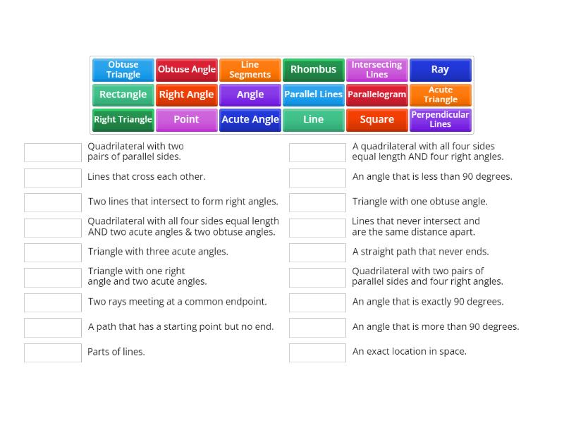Geometry Terms Matching - Match up