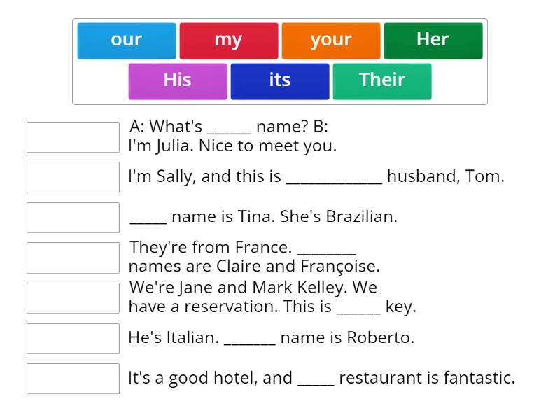POSSESSIVE ADJECTIVES. Starter - Match up