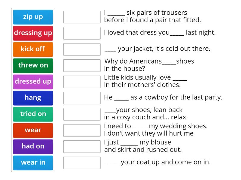 Test Phrasal Verbs Clothing Match Up